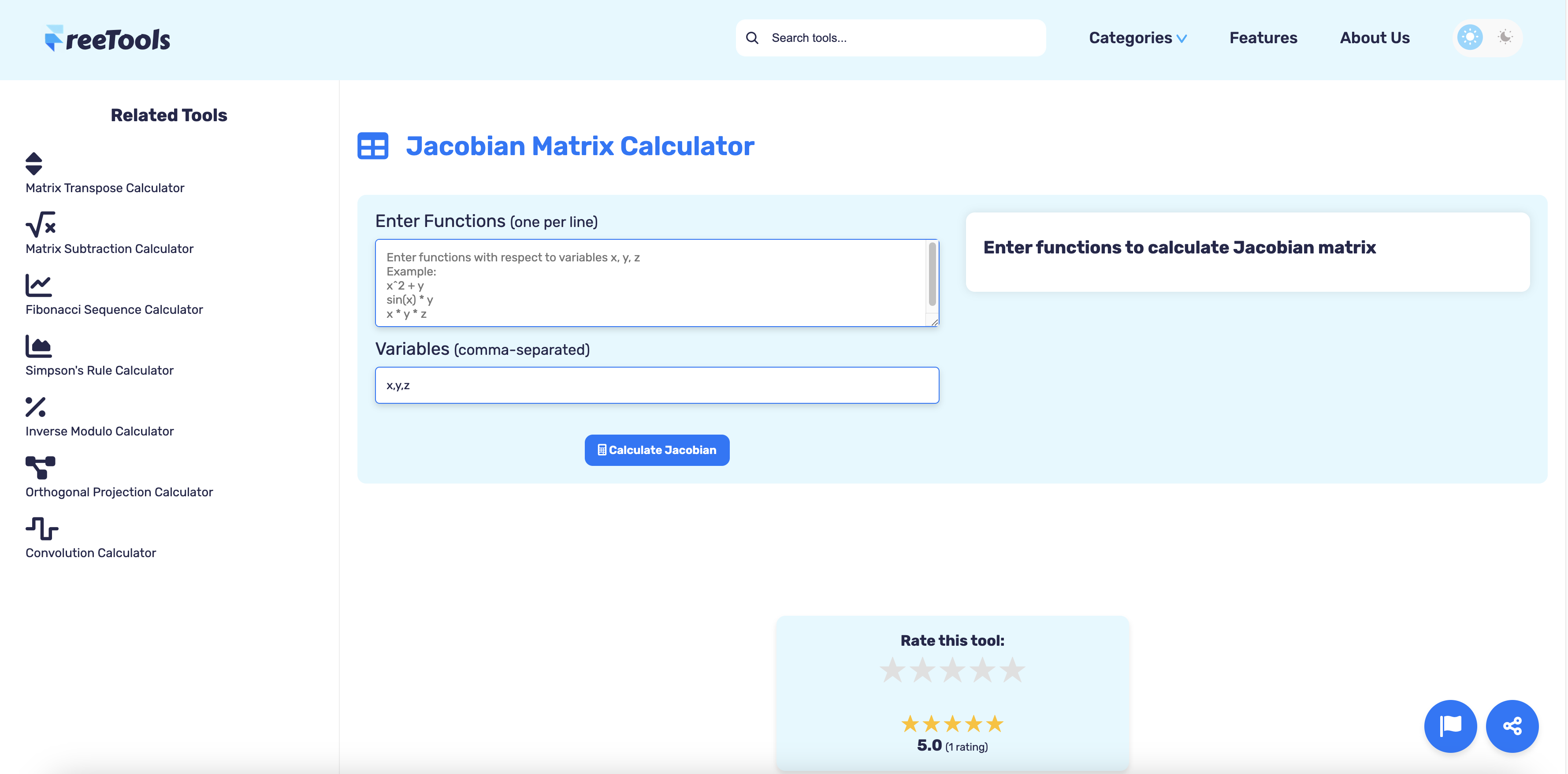 Jacobian Matrix Calculator | Free Online Math Tool | FreeTools.org