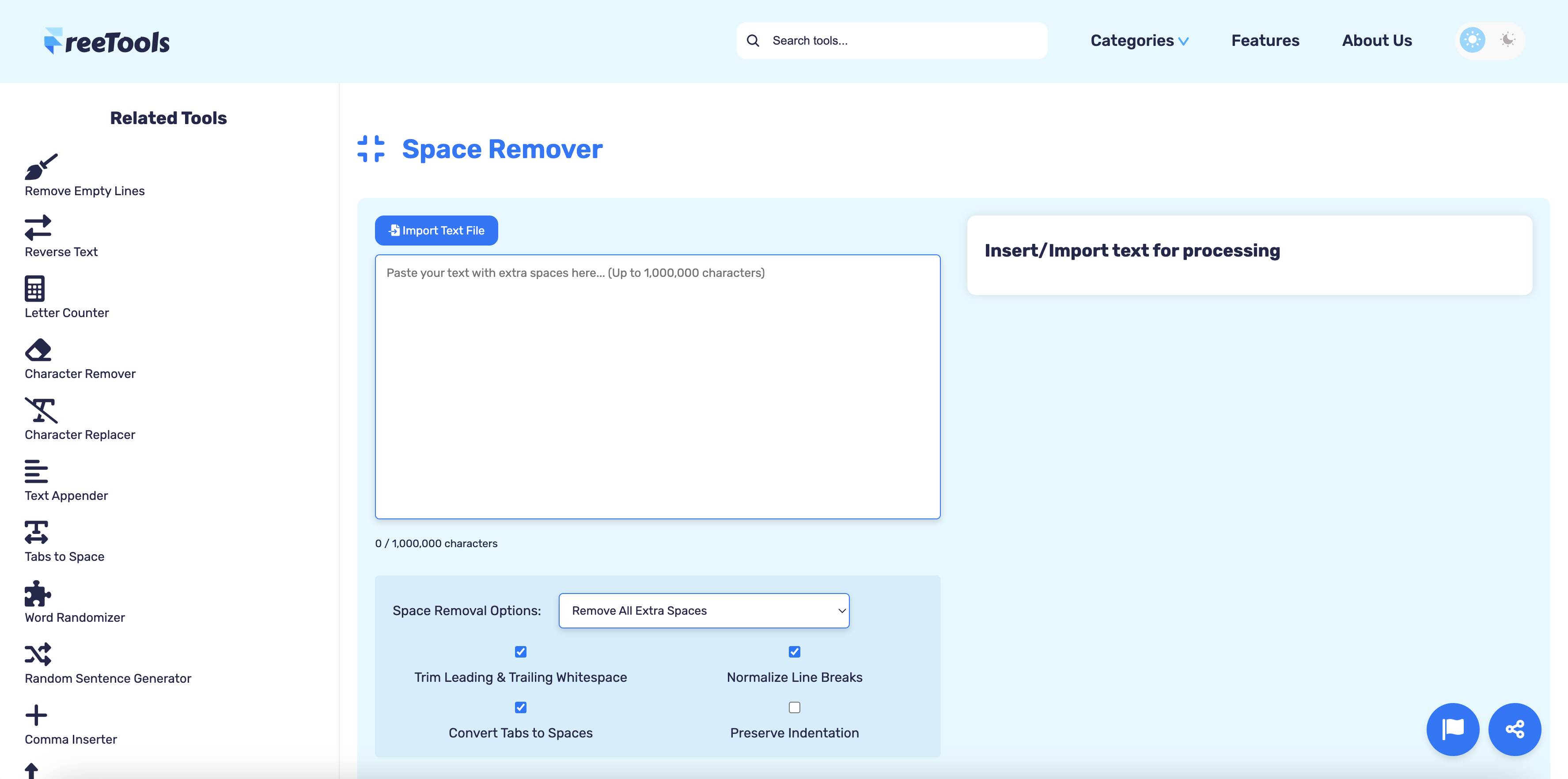 Space Remover Tool - Remove Extra Spaces from Text | FreeTools.org