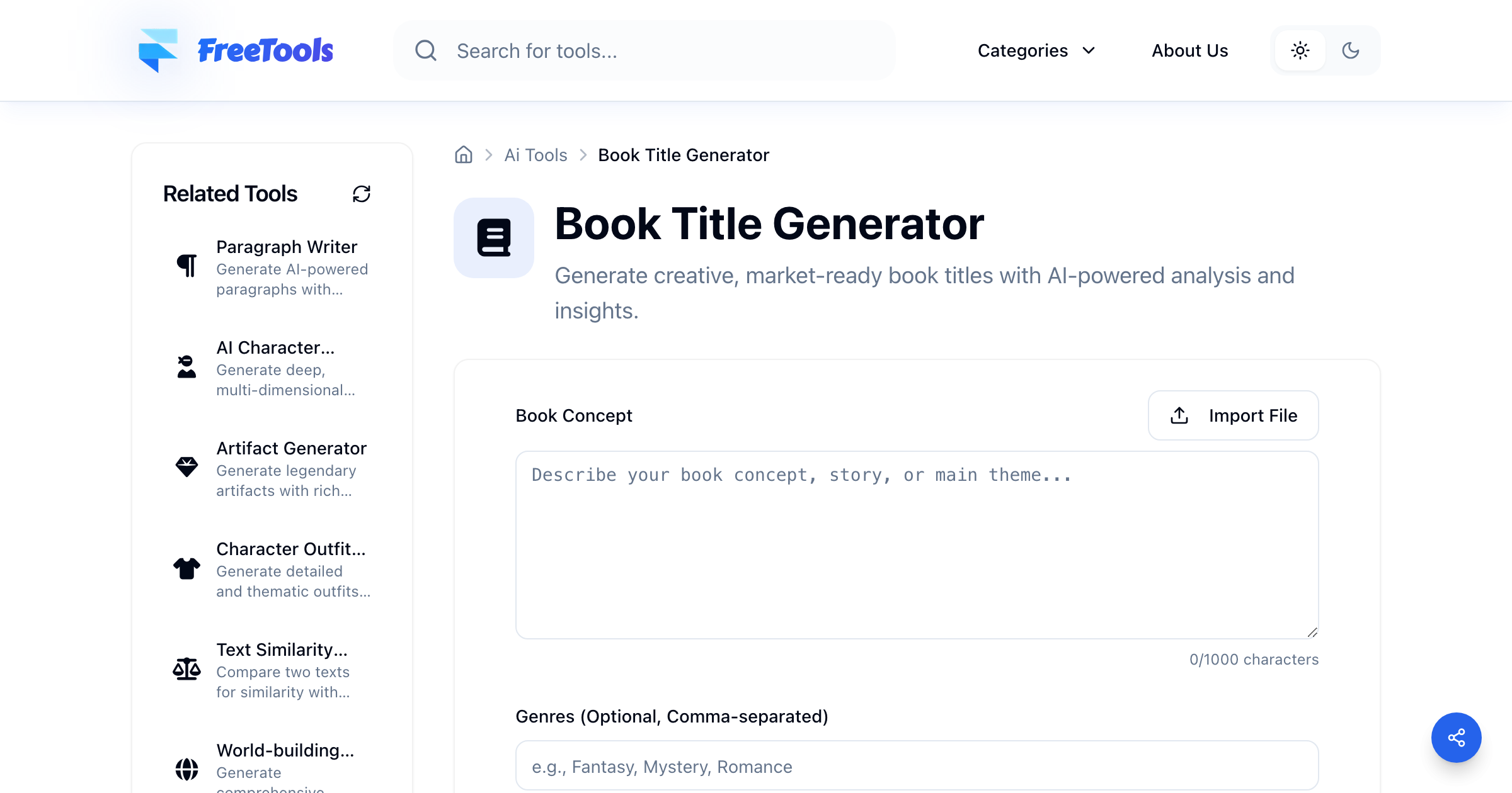 Book Title Generator - Free Online Tool | Free Tools