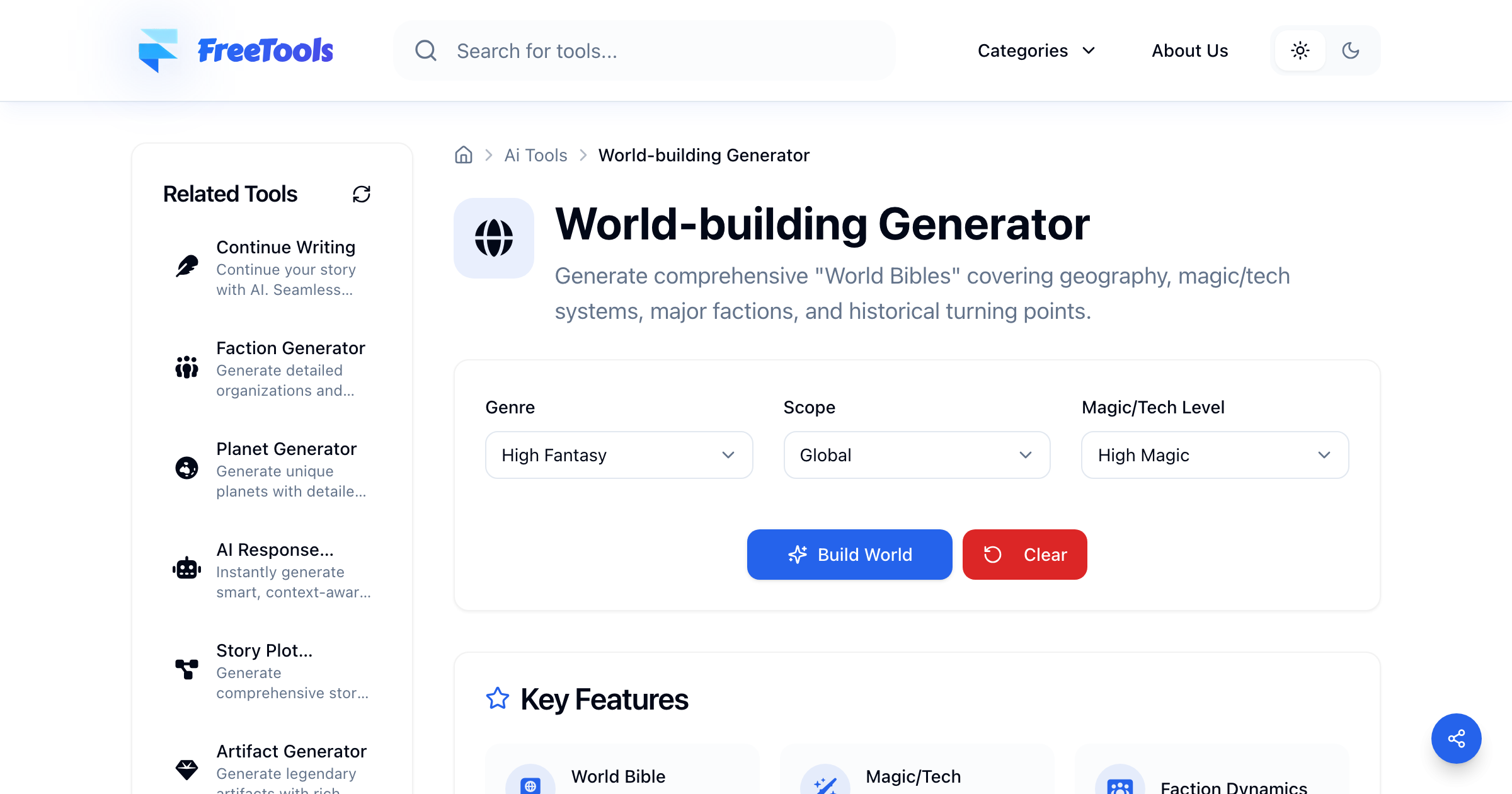 World-building Generator - Free Online Tool | Free Tools