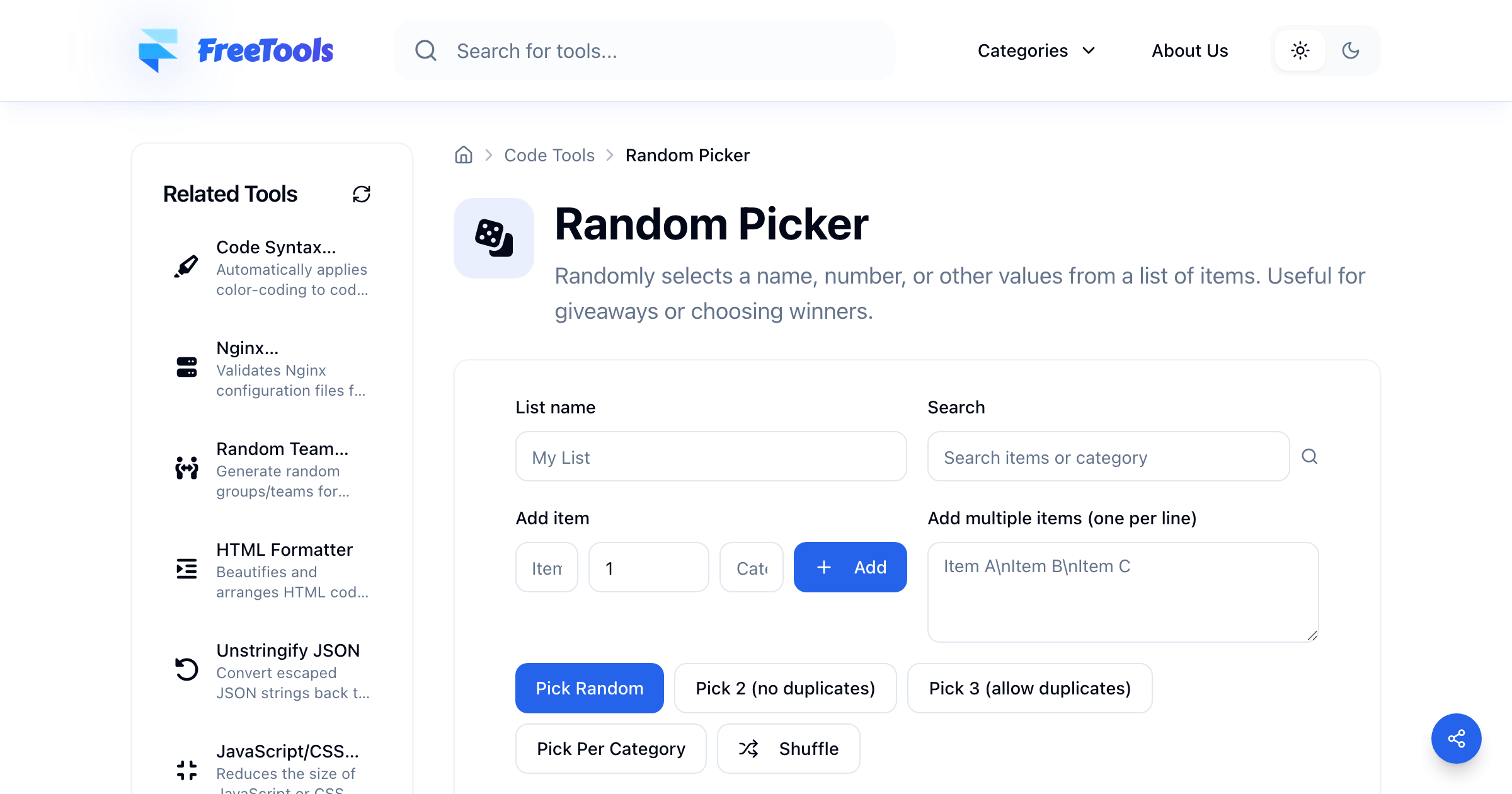 Random Picker - Free Online Tool | Free Tools