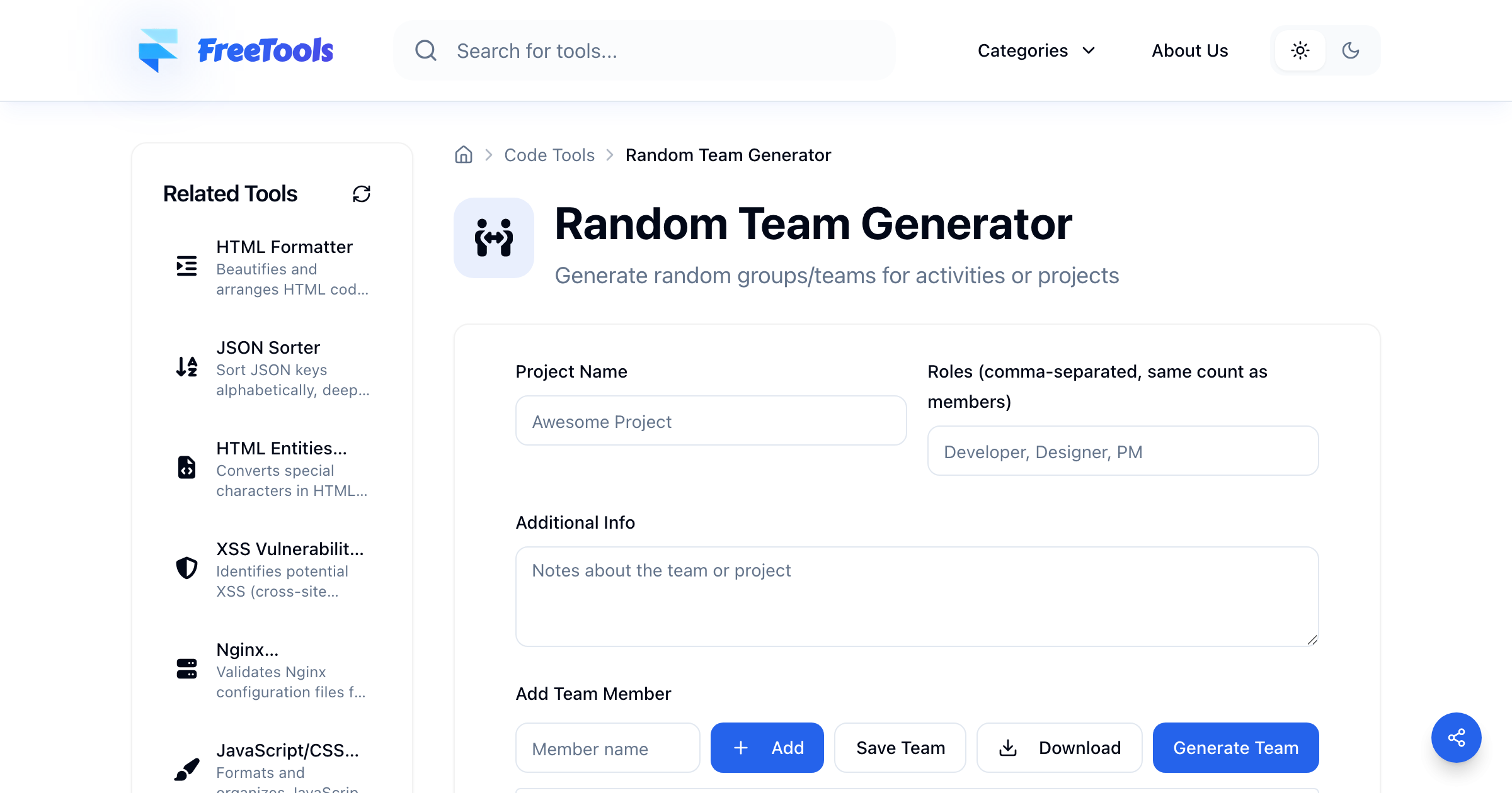 Random Team Generator - Free Online Tool | Free Tools