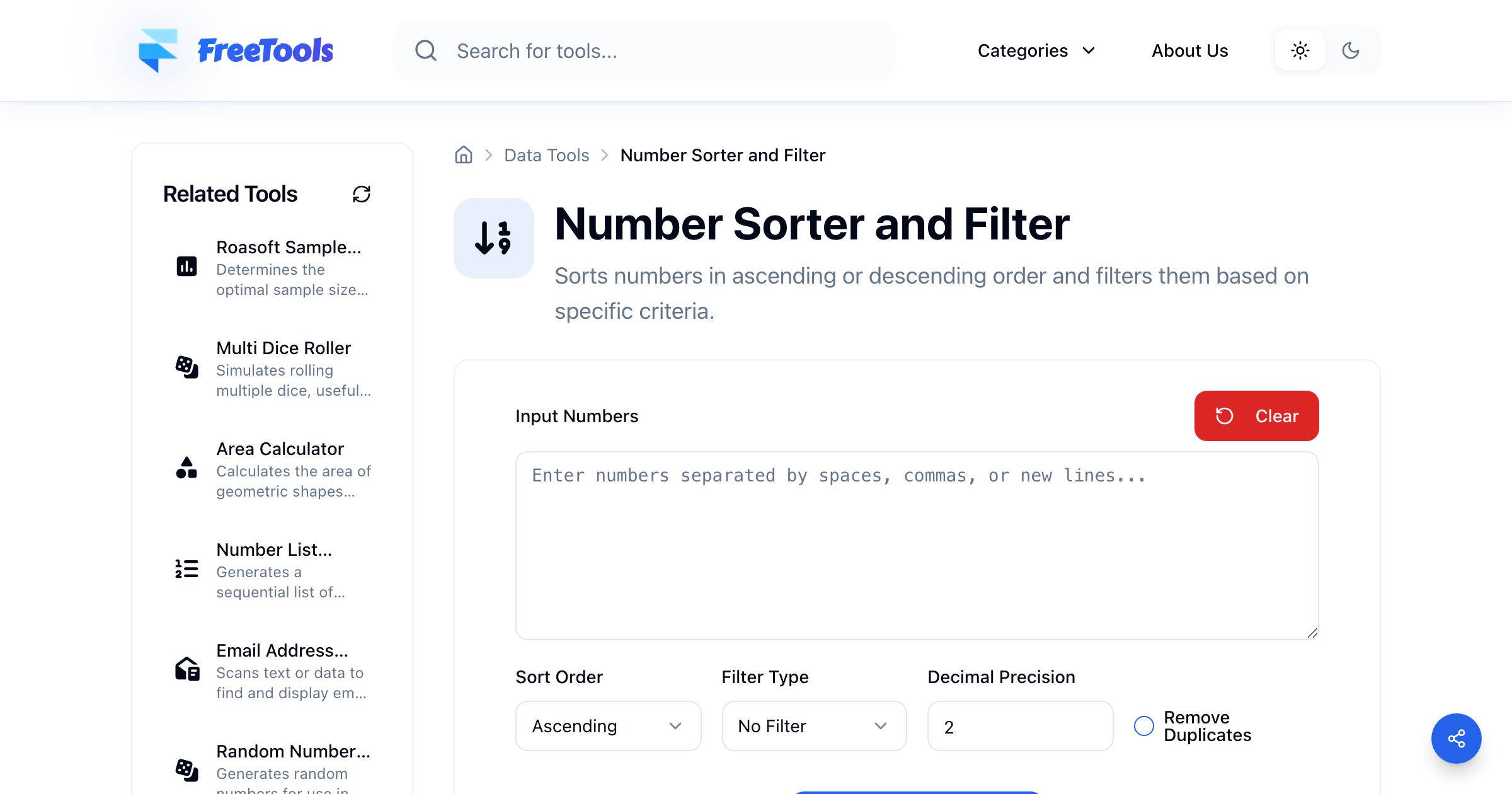Number Sorter and Filter - Free Online Tool | Free Tools