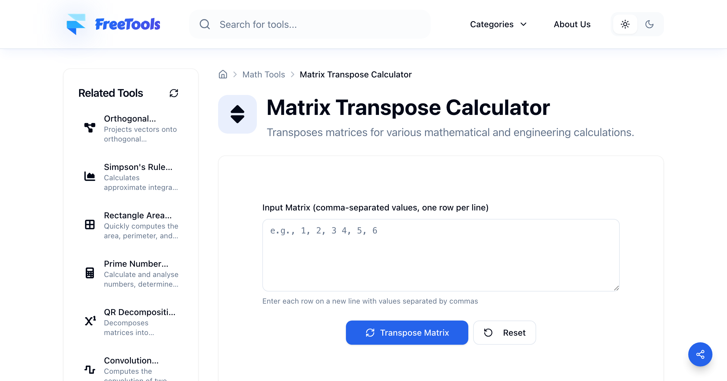 Matrix Transpose Calculator - Free Online Tool | Free Tools