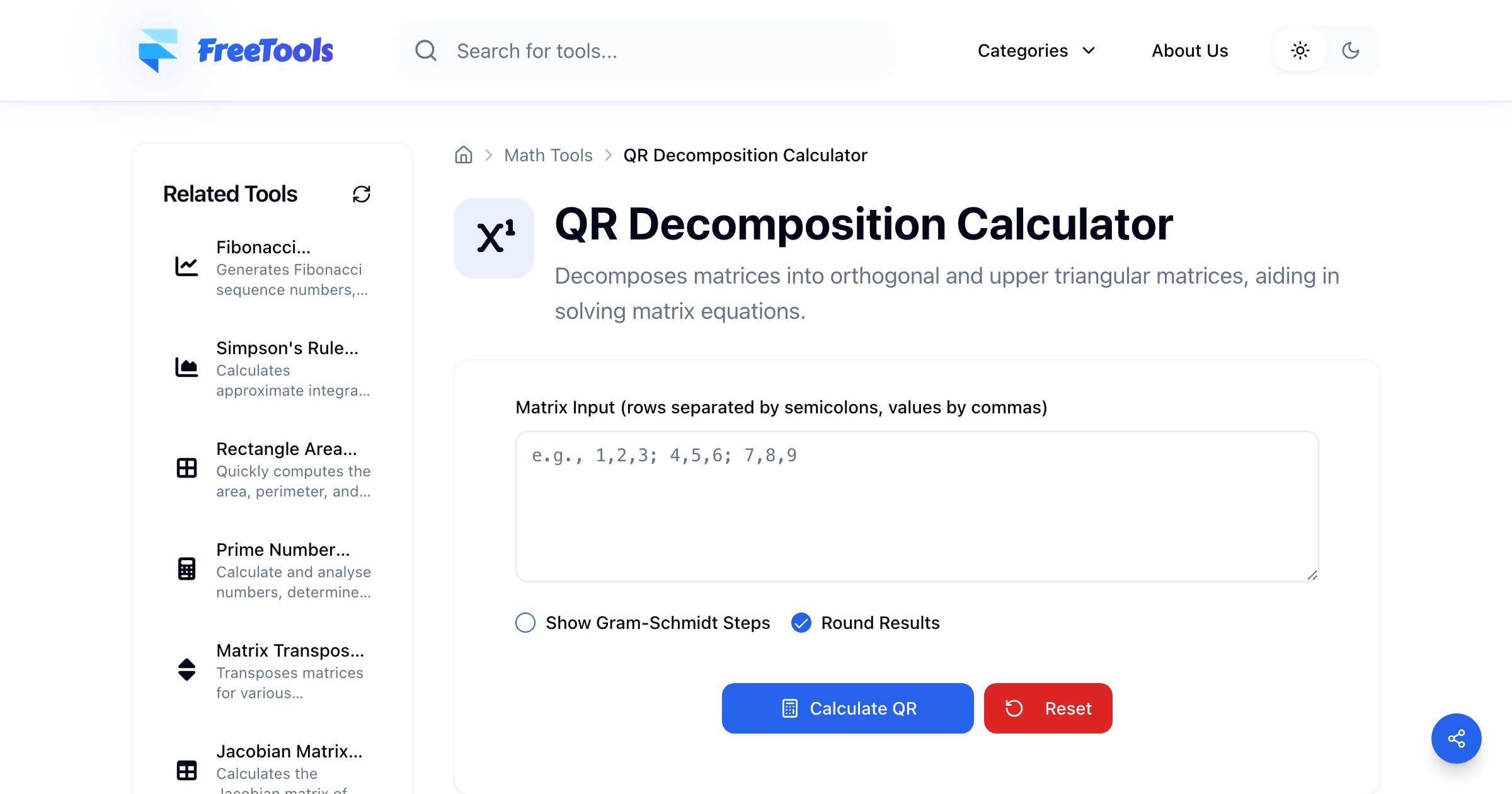 QR Decomposition Calculator - Free Online Tool | Free Tools