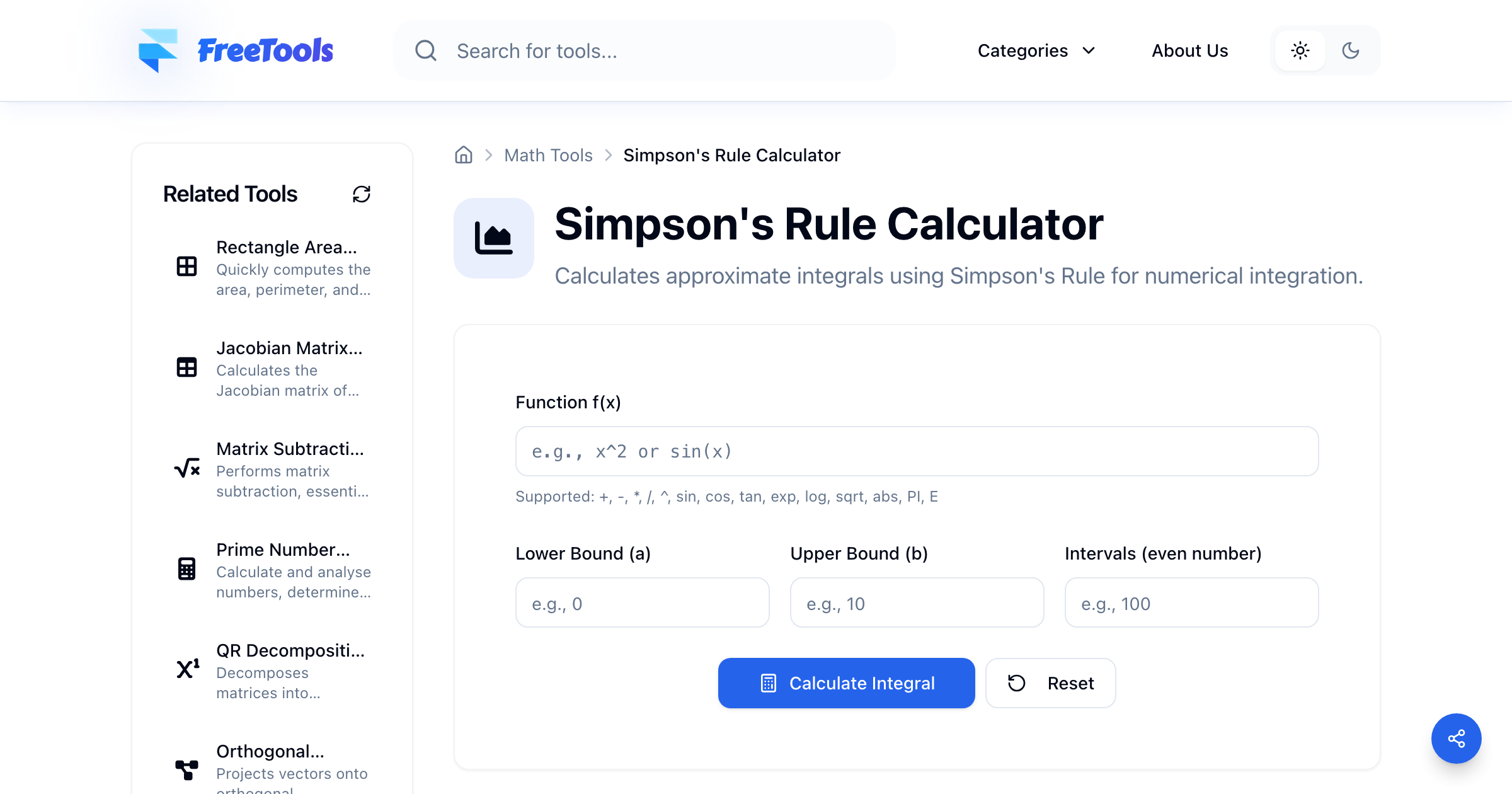 Simpson's Rule Calculator - Free Online Tool | Free Tools